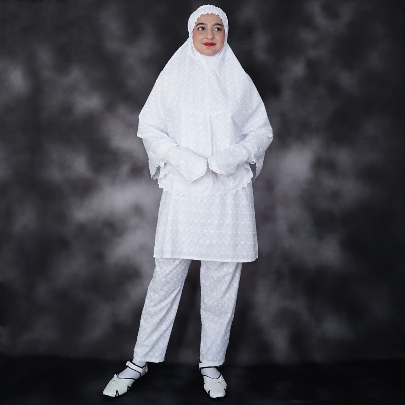 Jual Baju Ihram Wanita Lengkap Baju Umroh Wanita Setelan Putih | Shopee ...