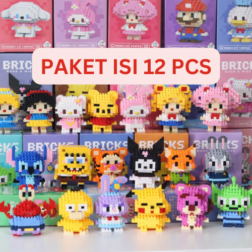 Jual [randomfinds] PAKET ISI 12 Mini Bricks / Mainan Balok Susun / Bricks Karakter Lucu / Block ...