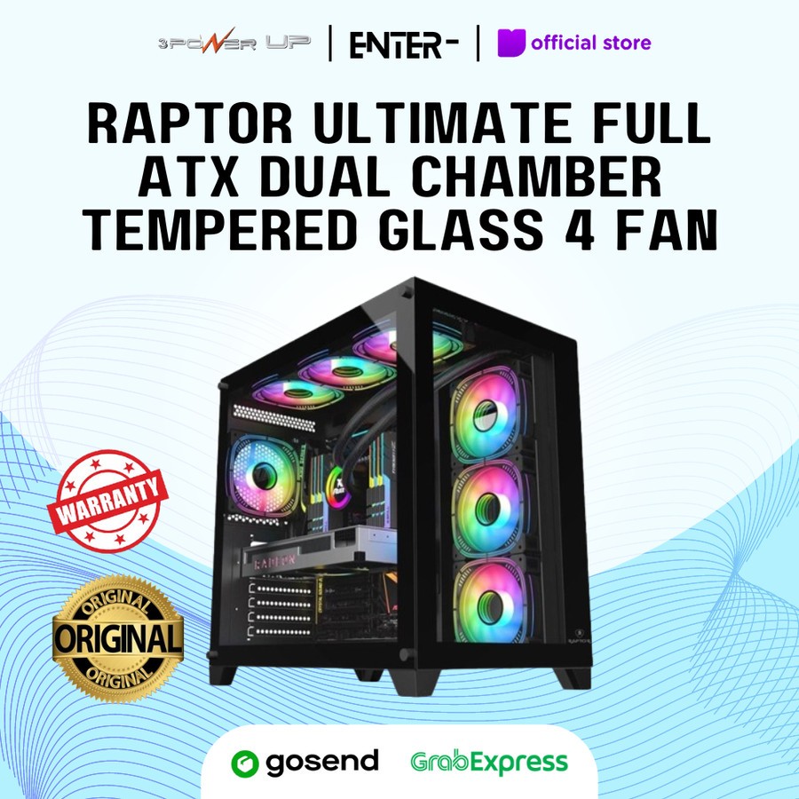 Jual Raptor ULTIMATE Full Atx- Black/White-Dual Chamber Tempered Glass ...