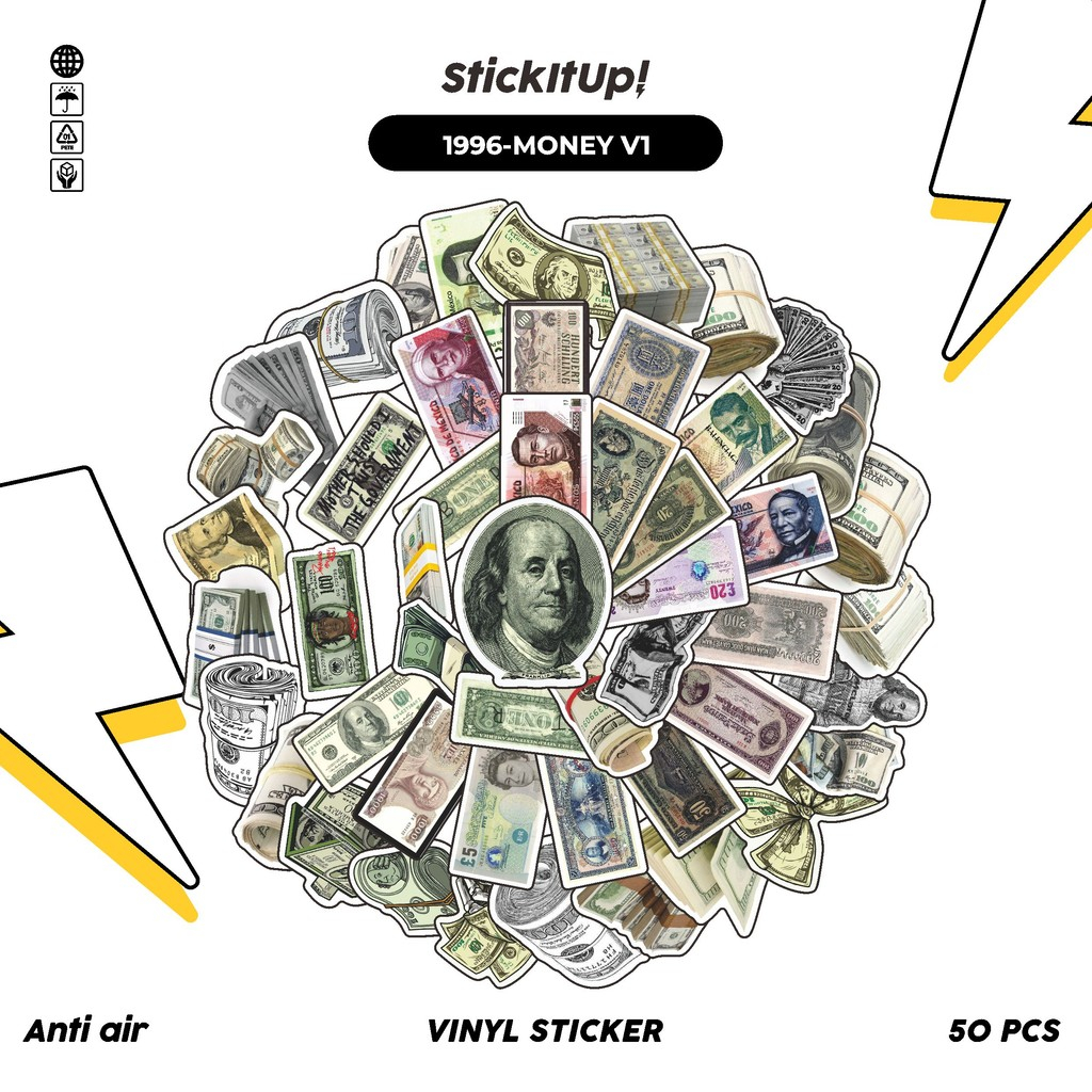 Jual COD 50 Pcs Stiker Pack Uang Dollar Rupiah MONEY V1 Lucu Aesthetic ...