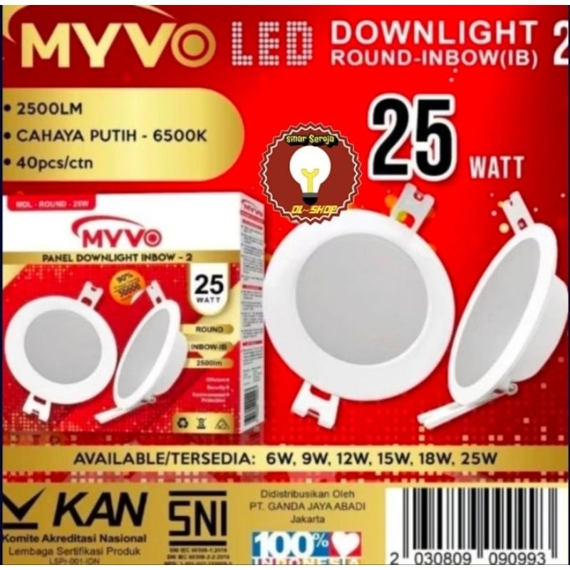 Jual DOWN LIGHT Downlight Inbow 6W 9W 12W 15W 18W BULAT LED PANEL LAMPU ...