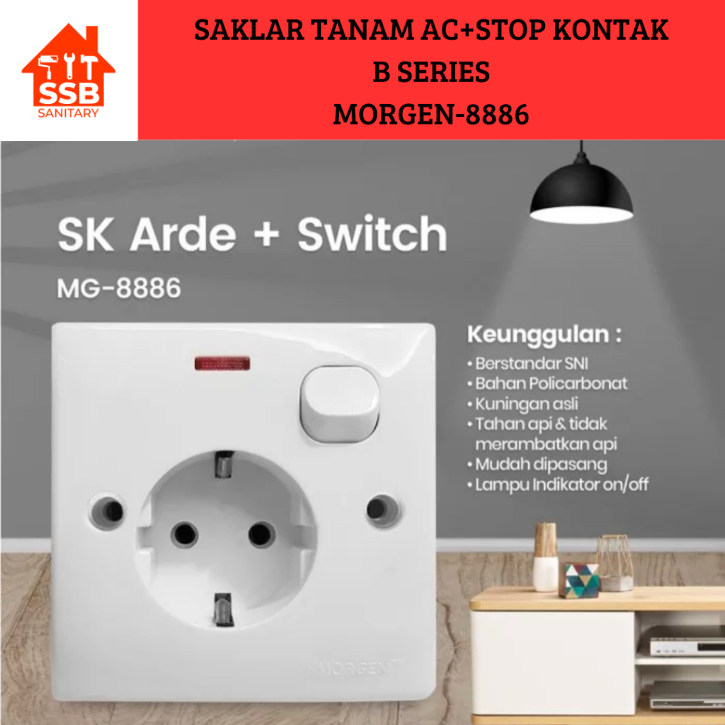 Jual SAKLAR AC ARDE+STOP KONTAK TANAM B SERIES MORGEN-8886 | Shopee ...