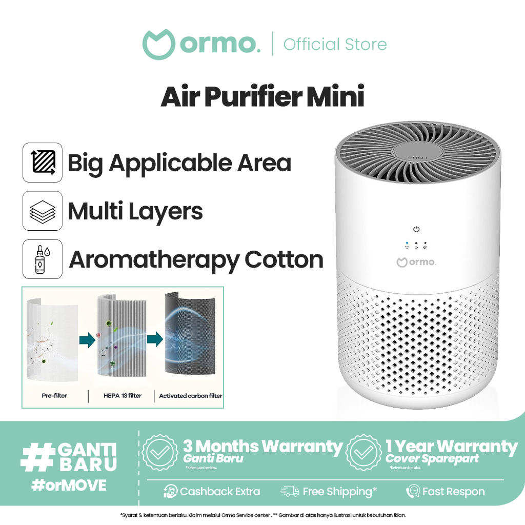 Jual Ormo Air Purifier Mini Hepa FIlter 13 - Aromatherapy | Shopee ...