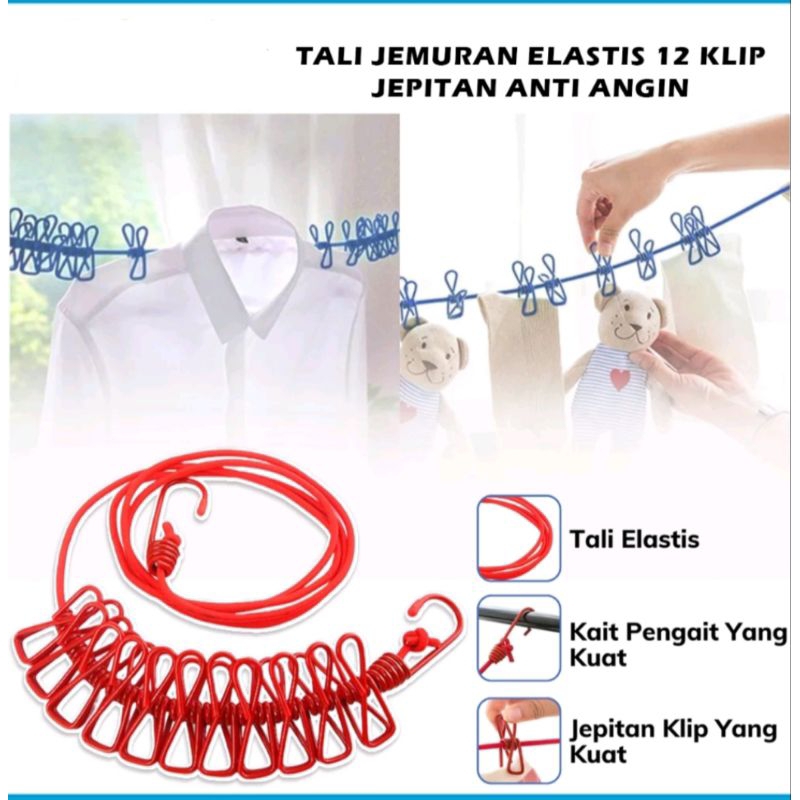Jual TALI JEMURAN BAJU 12 KLIP JEPITAN BESI ANTI ANGIN | Shopee Indonesia