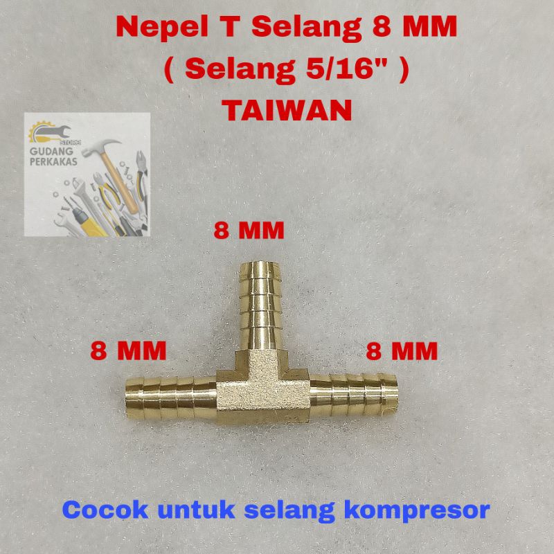 Jual Nepel T Selang 8MM TAIWAN - T Cabang 3 Kuningan Selang Kompresor 5 ...