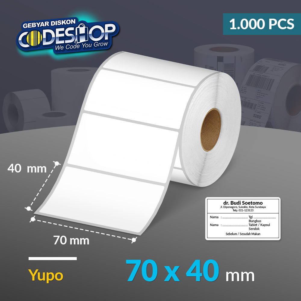 Jual Codeshop Label Yupo 70 x 40 mm 1 Line Stiker Printer Barcode Core ...