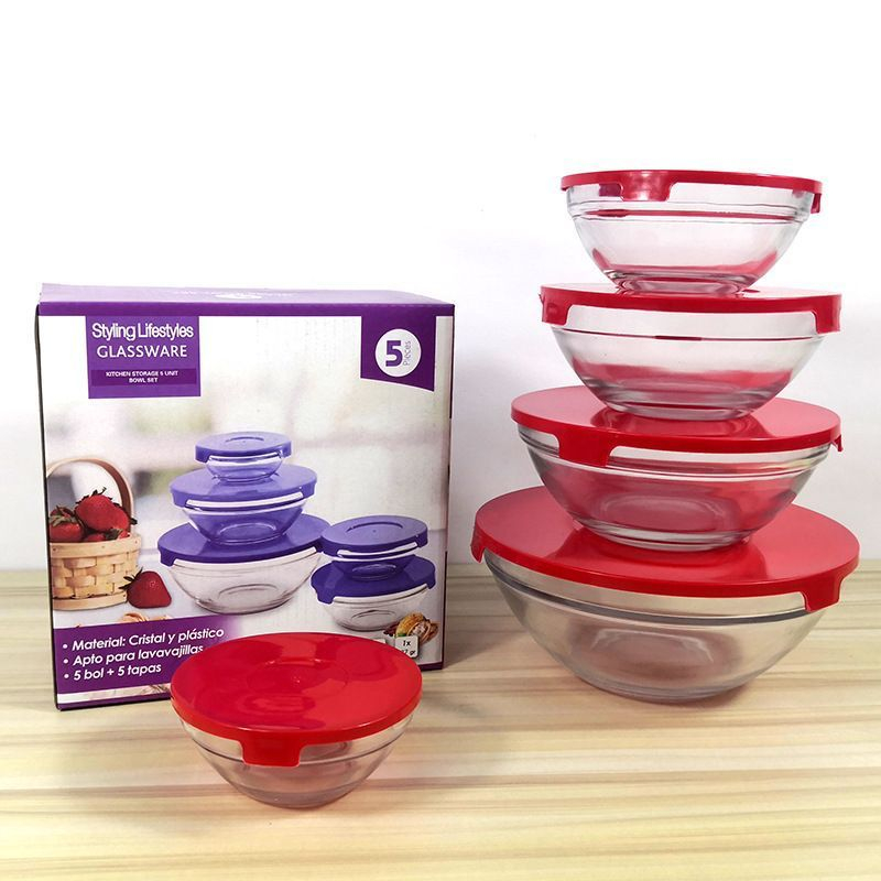 Jual GLASS BOWL BULAT MANGKOK Set 5 in1 - Mangkok Kaca Tebal - Mangkok ...