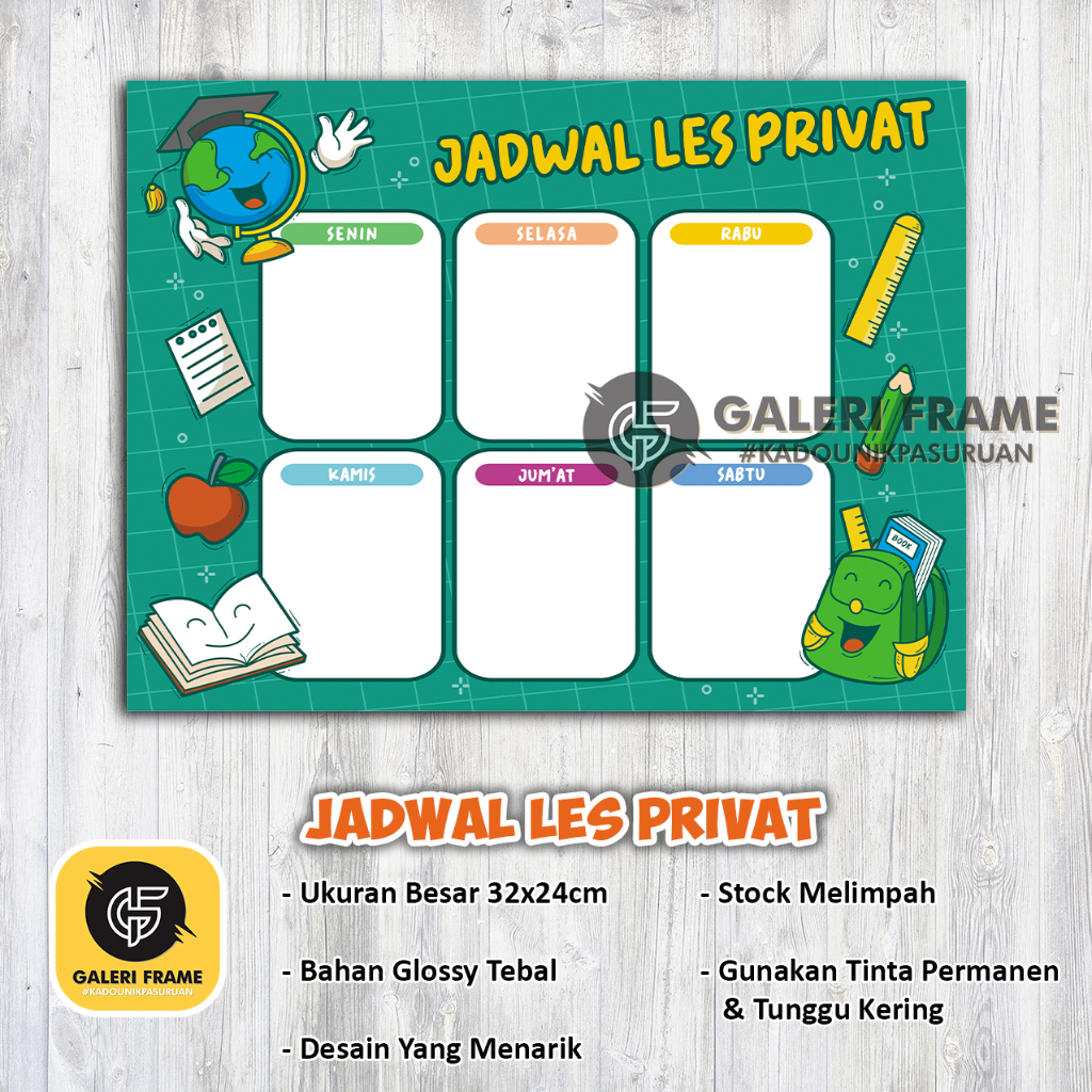 Jual POSTER JADWAL PELAJARAN, POSTER JADWAL PIKET SEKOLAH DAN POSTER JADWAL LES PRIVAT SI BUAH ...