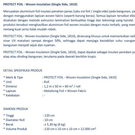 Jual Insulasi Atap Peredam Panas - Aluminium Foil Woven Single Side ...