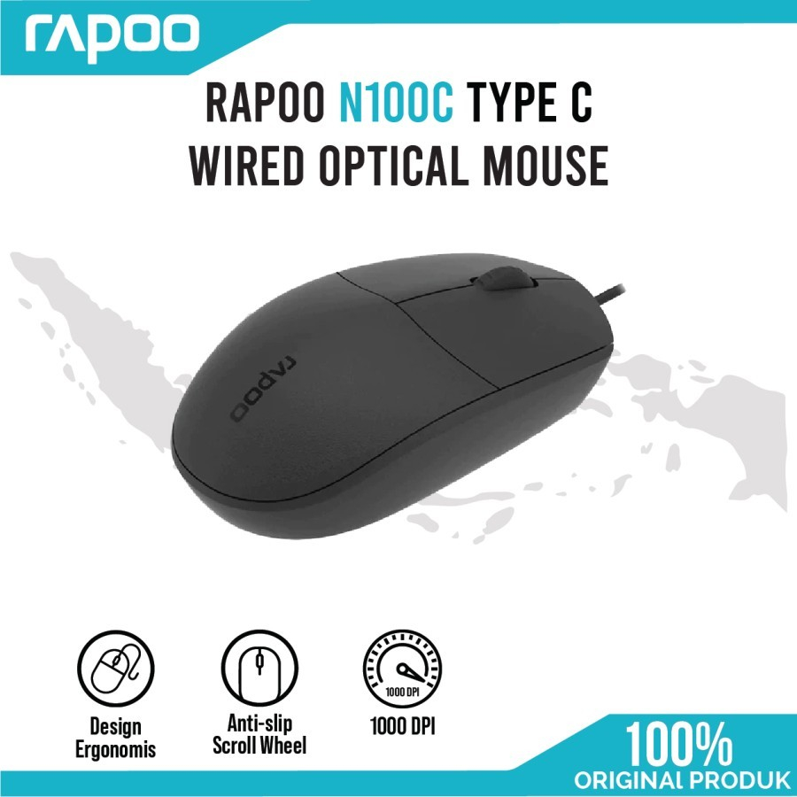 Jual Rapoo N100C - Wired Optical Mouse Black | Shopee Indonesia