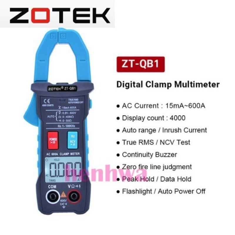 Jual Zotek ZT-QB1 Auto Smart Clamp Meter Tang Ampere Mini 600A Current ...