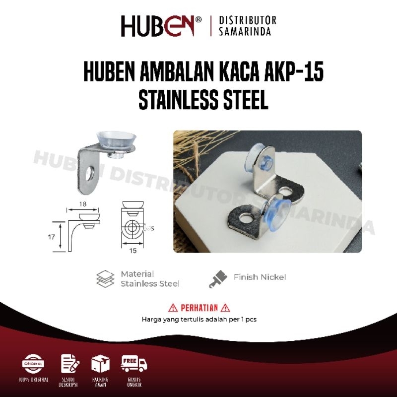 Jual (10 PCS) HUBEN AKP-15-SS Ambalan Hambalan Siku Rak Kaca Stainless ...