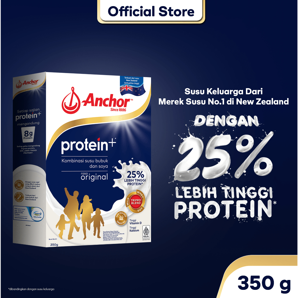 Jual Anchor Milk Protein+ Susu Keluarga Original 350g - Susu Bubuk ...