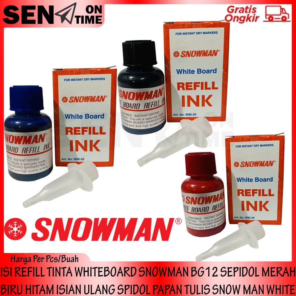 Jual ISIAN REFILL ULANG SPIDOL PAPAN TULIS TINTA WHITEBOARD SNOWMAN ...