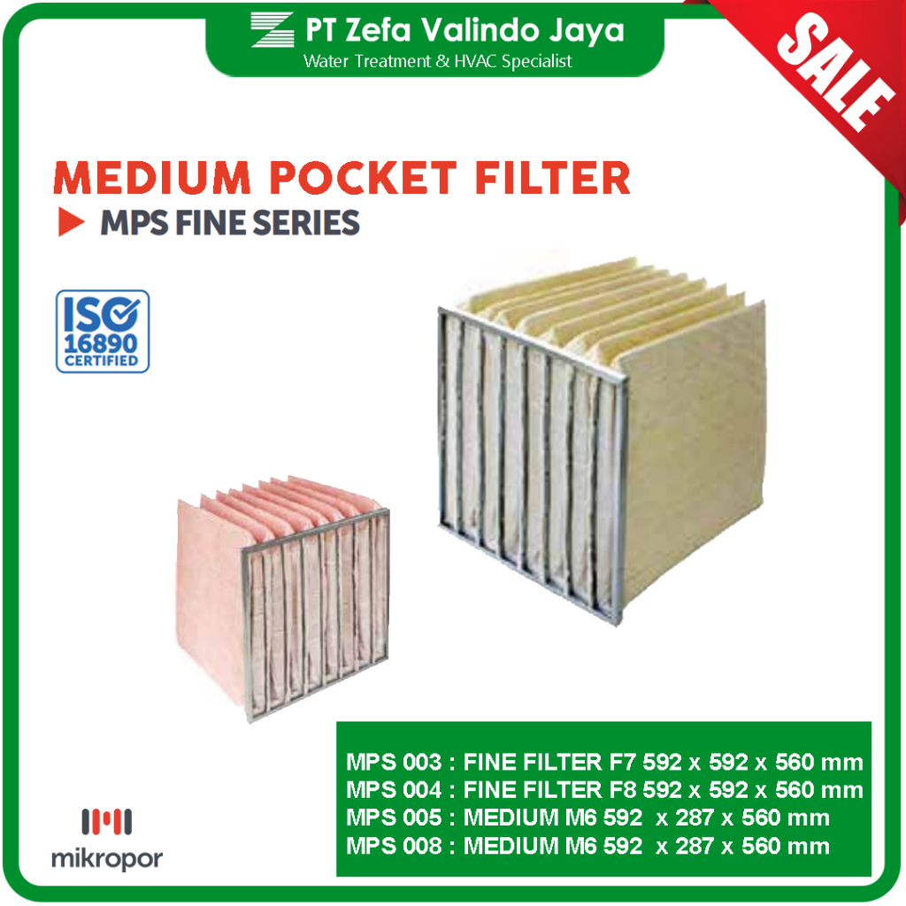 Jual MIKROPOR Medium Filter AHU HVAC Pocket M6 F7 F8 | 560 mm 292 mm ...
