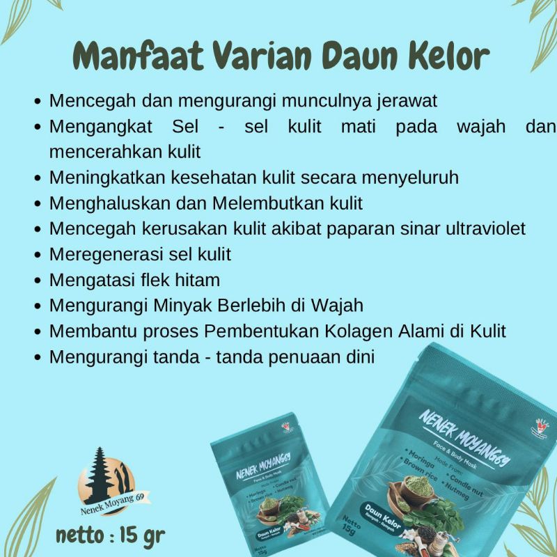 Jual FACE AND BODY MASK DAUN KELOR NENEK MOYANG 69 | Shopee Indonesia