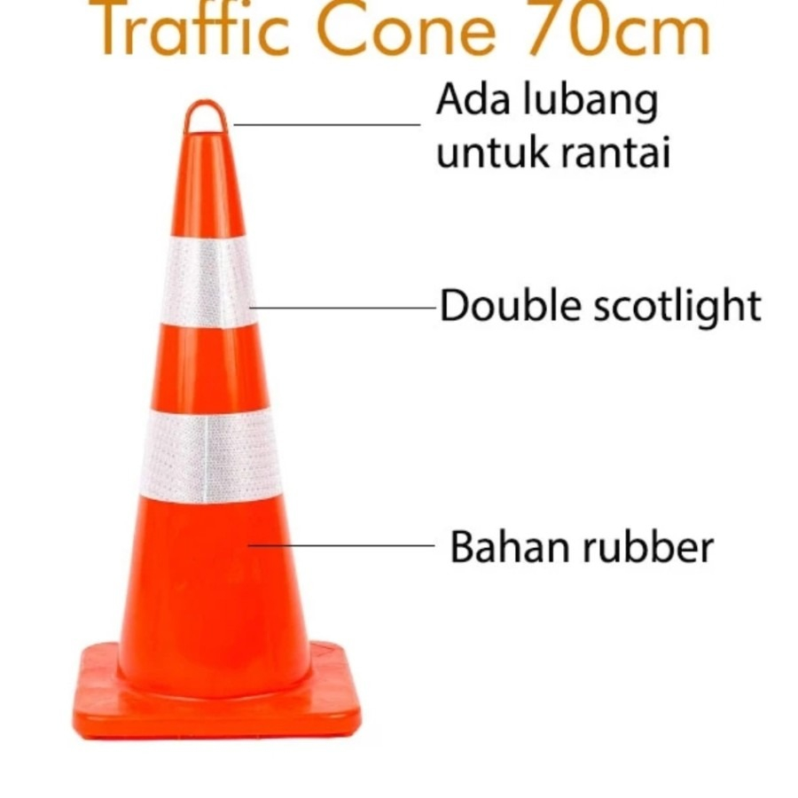 Jual Safety Traffic Cone 70 cm / Kerucut Lalu Lintas 70cm Rubber Pembatas Jalan Karet Orange PVC ...