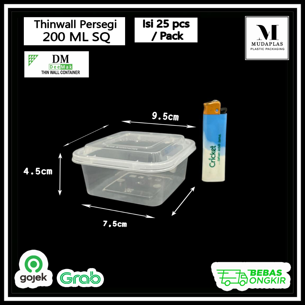 Jual Kotak Makan Plastik Thinwall 200 Ml Square Persegi Isi 25 Pcs