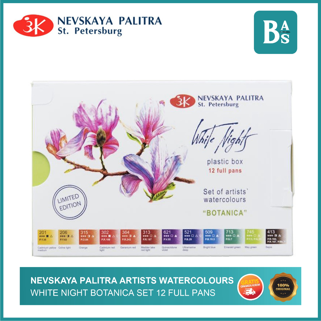 Jual Nevskaya Palitra Artists Watercolours White Night Botanica Set 12 Full Pans | Shopee Indonesia