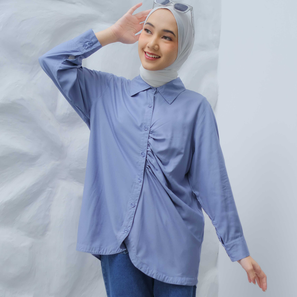Jual Mayoutfit Jenniva Shirt | Kemeja Basic Polos Wanita Kerut Kancing ...