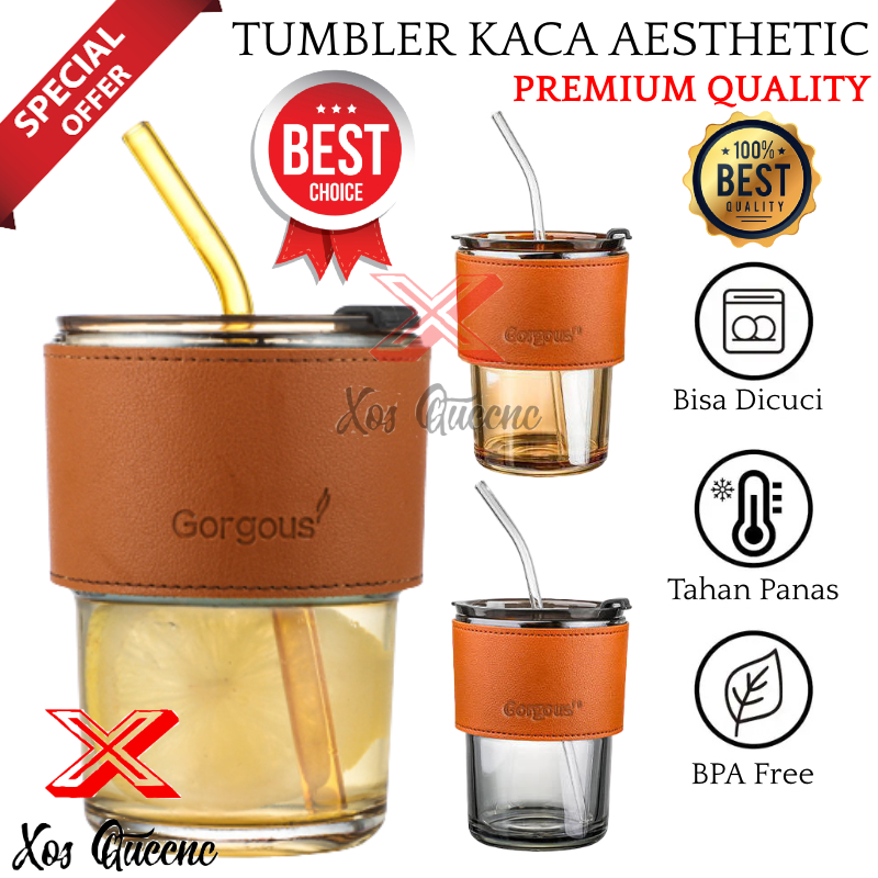 Jual [XOQ] GELAS TUMBLER KACA 400ML / BOTOL MINUM KACA AESTHETIC ...