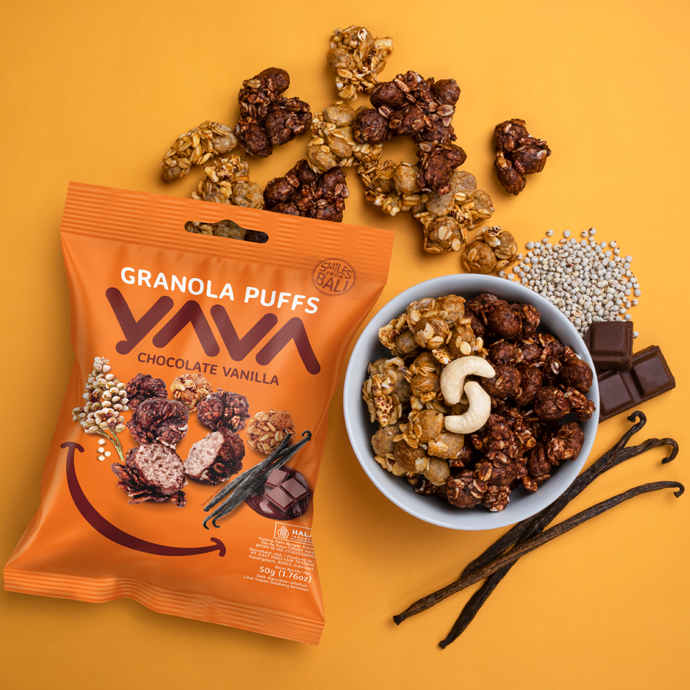 Jual YAVA Granola Puffs Chocolate Vanilla 50g Camilan Sehat Vegan ...