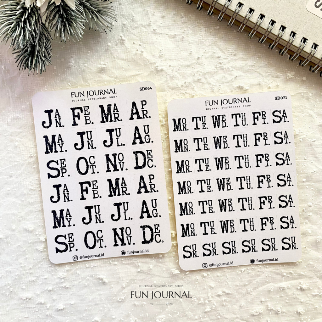 Jual CLASSIC NAME OF DAY AND MONTH STAMP STICKER STIKER SHEET JOURNAL ...