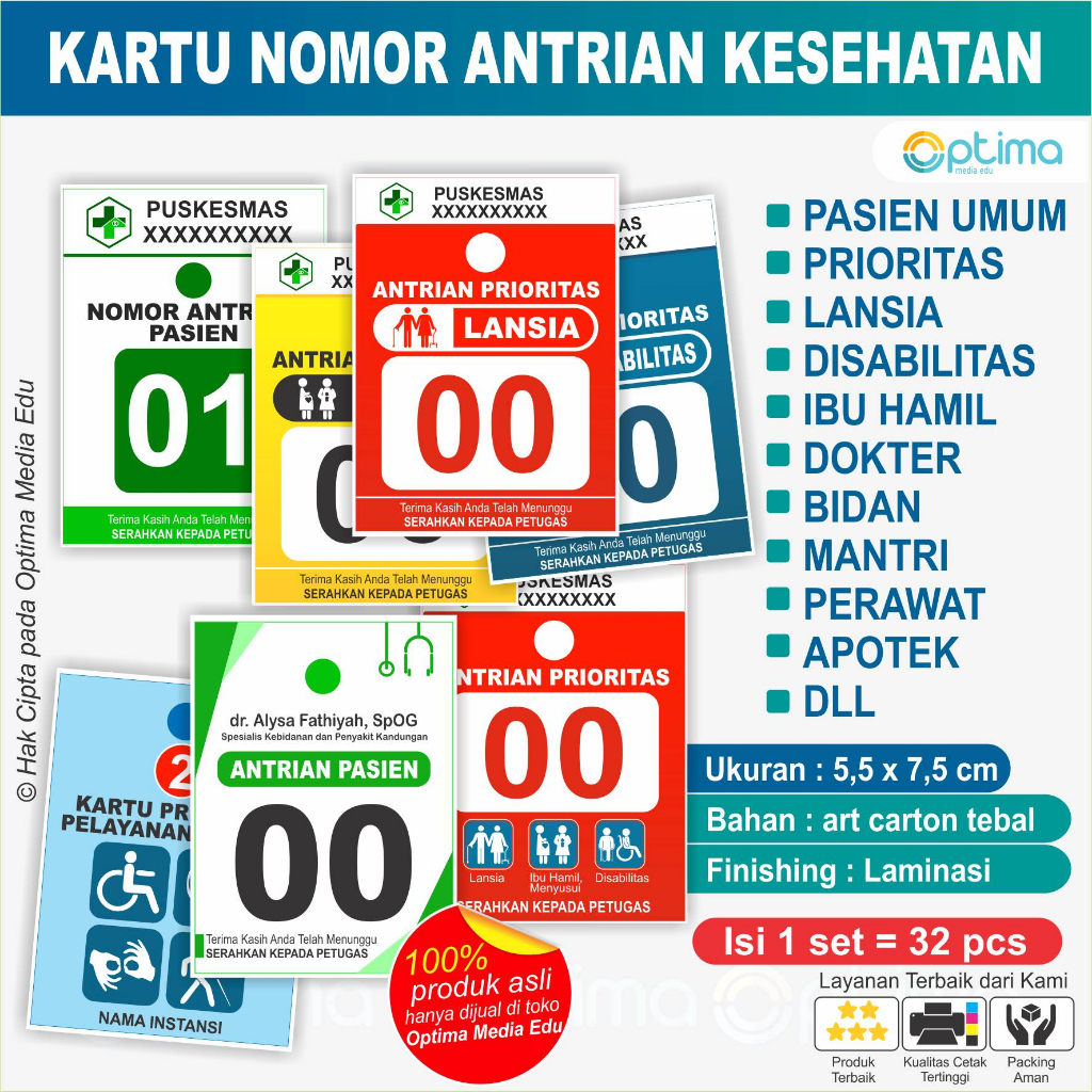 Jual KARTU NOMOR ANTRI / ANTRIAN PUSKESMAS, KLINIK, DOKTER, BIDAN ...