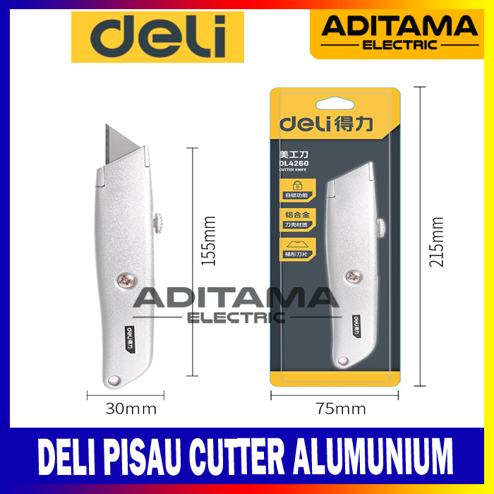 Jual DELI PISAU CUTTER ALUMUNIUM SK5 3 MATA PISAU AUTO LOCK | Shopee ...