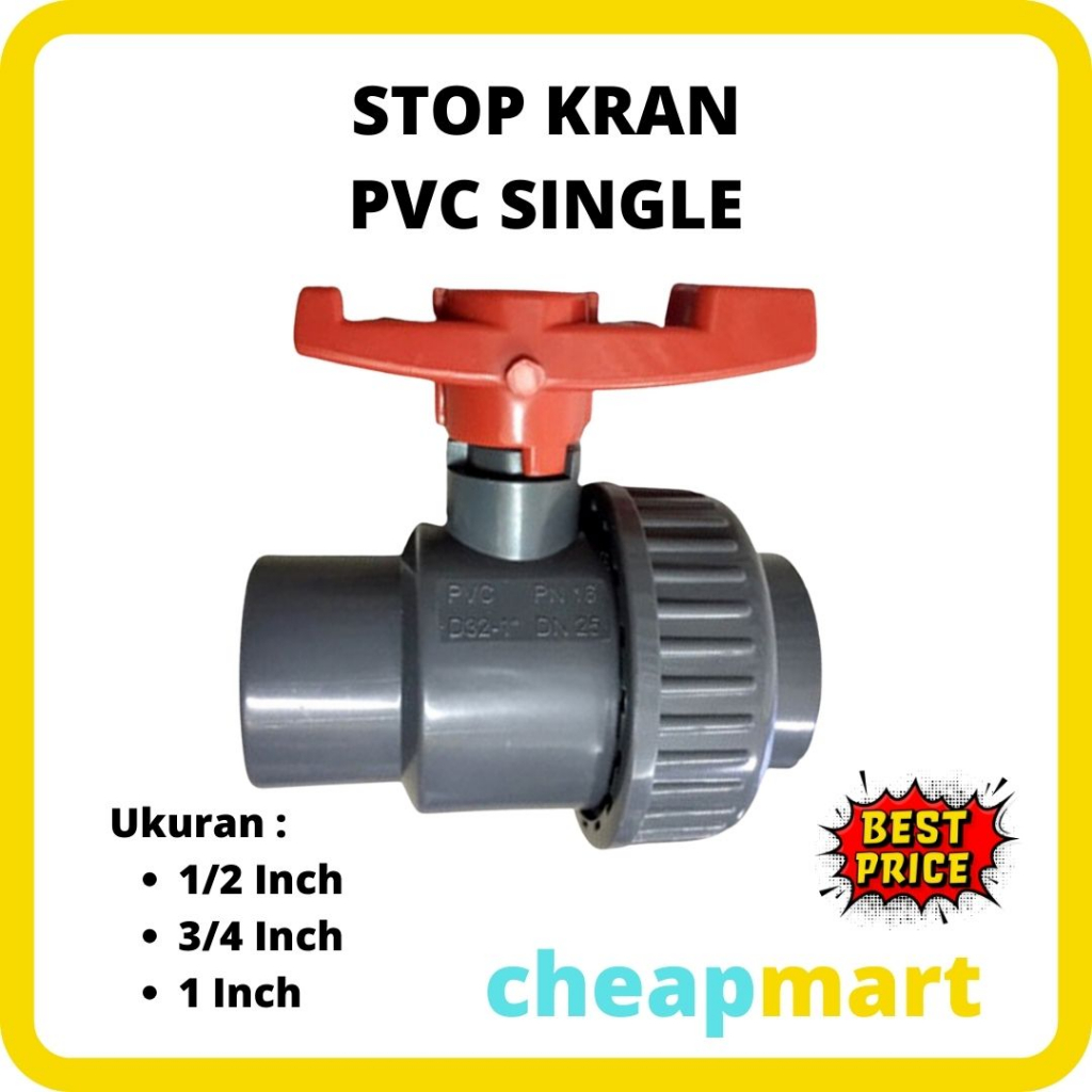 Jual Stop Kran PVC Single Bahan Plastik Ukuran 1/2 inch, 3/4 inch, 1 ...