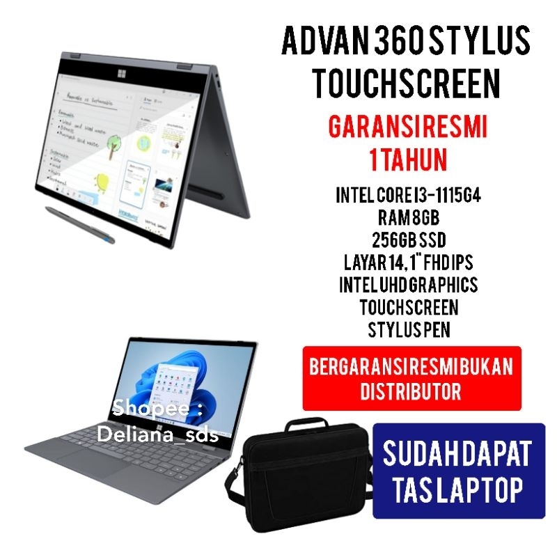 Jual Laptop Advan 360 Stylus Touchscreen Intel i3-1115G4 8GB/256GB SSD ...