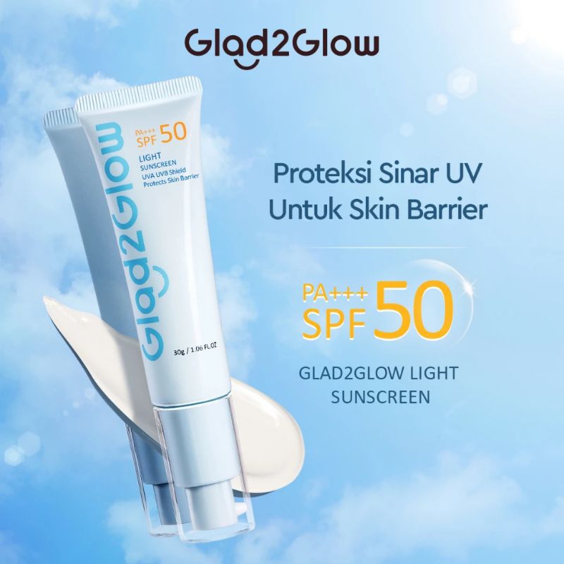 Jual Sunscreen Glad2glow SPF 50 PA +++ Light Sunscreen UVA UVB Shield ...