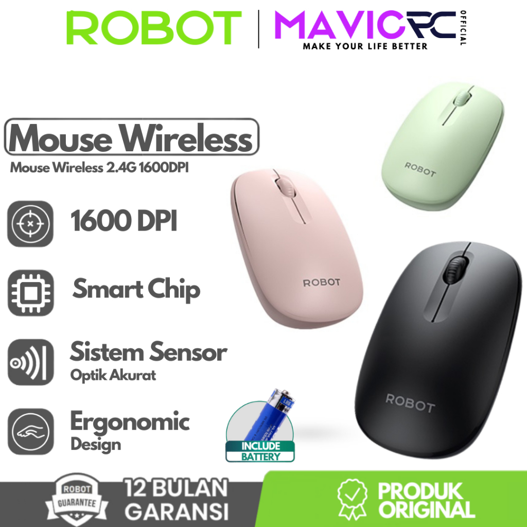 Jual ROBOT M260 Mouse Wireless 2.4G Optical USB Mouse Ergonomis Design ...