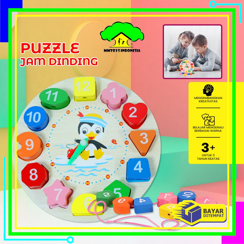 Jual MI-M330 Mainan Edukasi Anak Puzzle Jam Kayu Motif Penguin Lucu ...