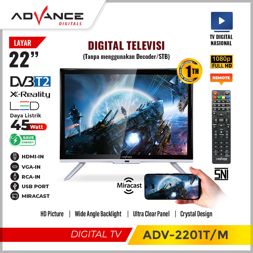 Jual 【Gratis Ongkir+COD】Advance TV/TV Digital 22 inch/Televisi Led ...