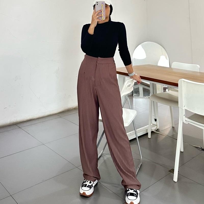 Jual Celana Kulot Knit Rib Panjang - Knit Pants - Loose Pants highwaist ...