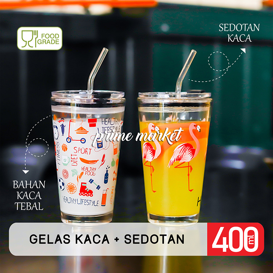 Jual Gelas Kaca Sedotan Gelas Kaca Aesthetic Cangkir Kaca Tebal Glass Straw Glass Cup 400 Ml