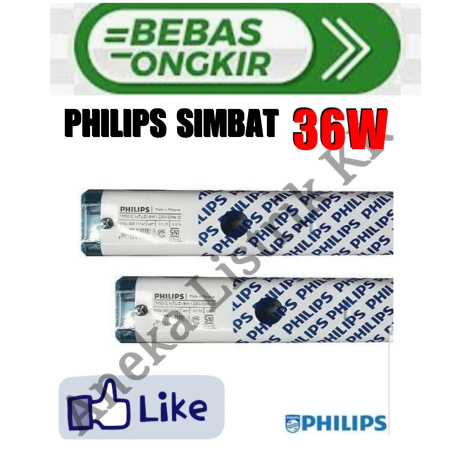 Jual PHILIPS SIMBAT KAP TL BALOK 1 x 36W TMS012 136 SET 36 W WATT 120CM ...