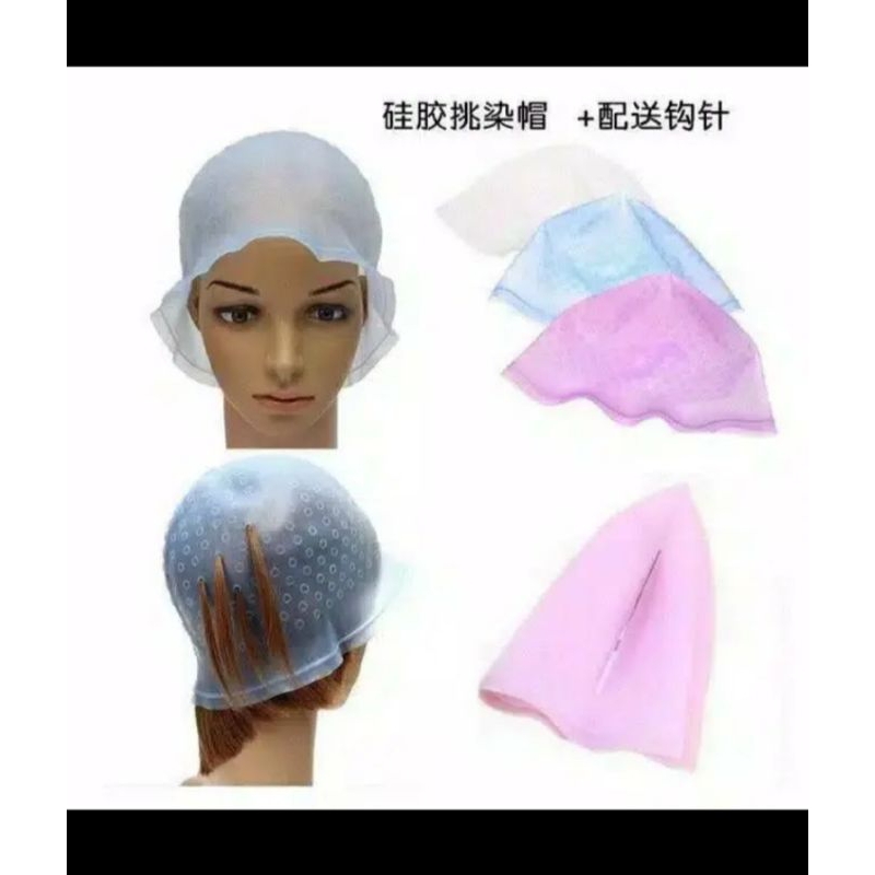 Jual Megicap, topi semir rambut highlight, topi semir karet, topi semir ...