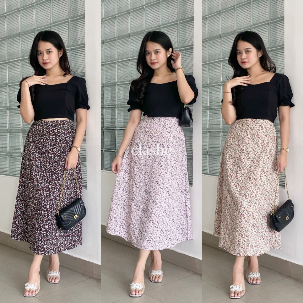 Jual Felia Skirt Rok Motif Bunga Wanita Crinkle Airflow Anti Lecek ...
