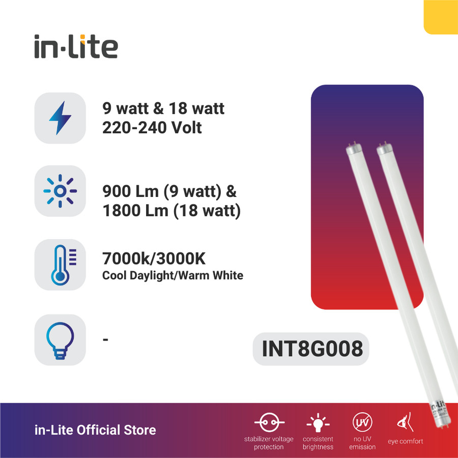 Jual Lampu TL T8 LED 18W inlite INTG008 lampu saja | Shopee Indonesia