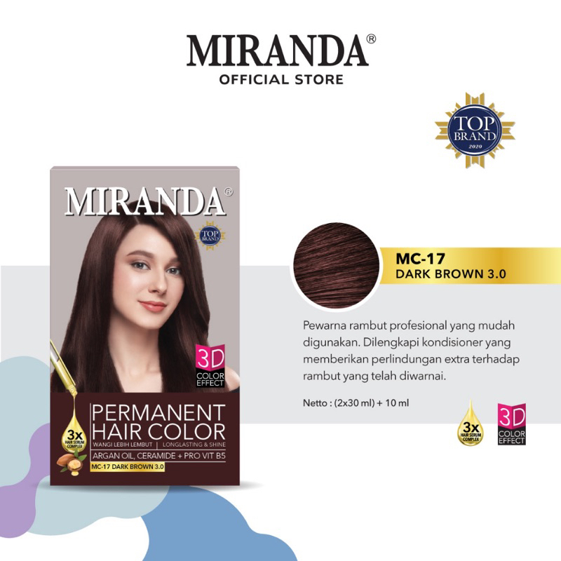Jual Miranda Hair Color Premium Cat Pewarna Rambut Miranda MC 17 Dark Brown | Shopee Indonesia