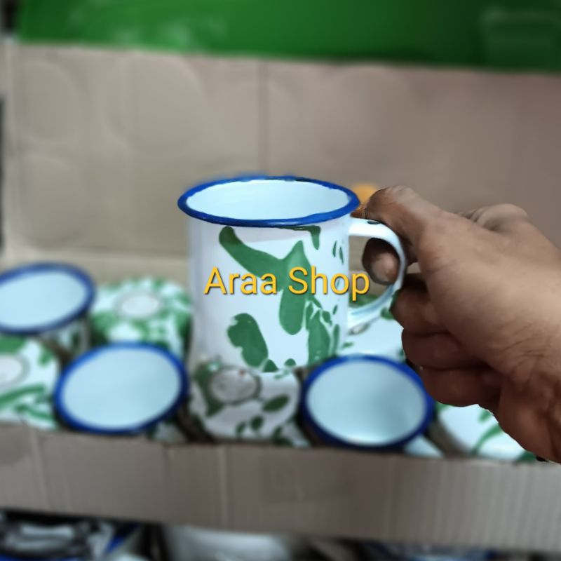 Jual 12pcs Cangkir enamel kembang 7cm / 1 Lusin Cangkir Kaleng Belirik ...