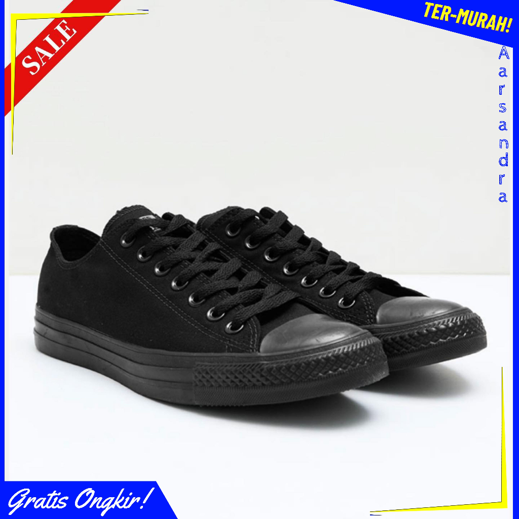 Jual Sepatu Converse Full Black All Star Low Canvas Sneakers Sekolah ...
