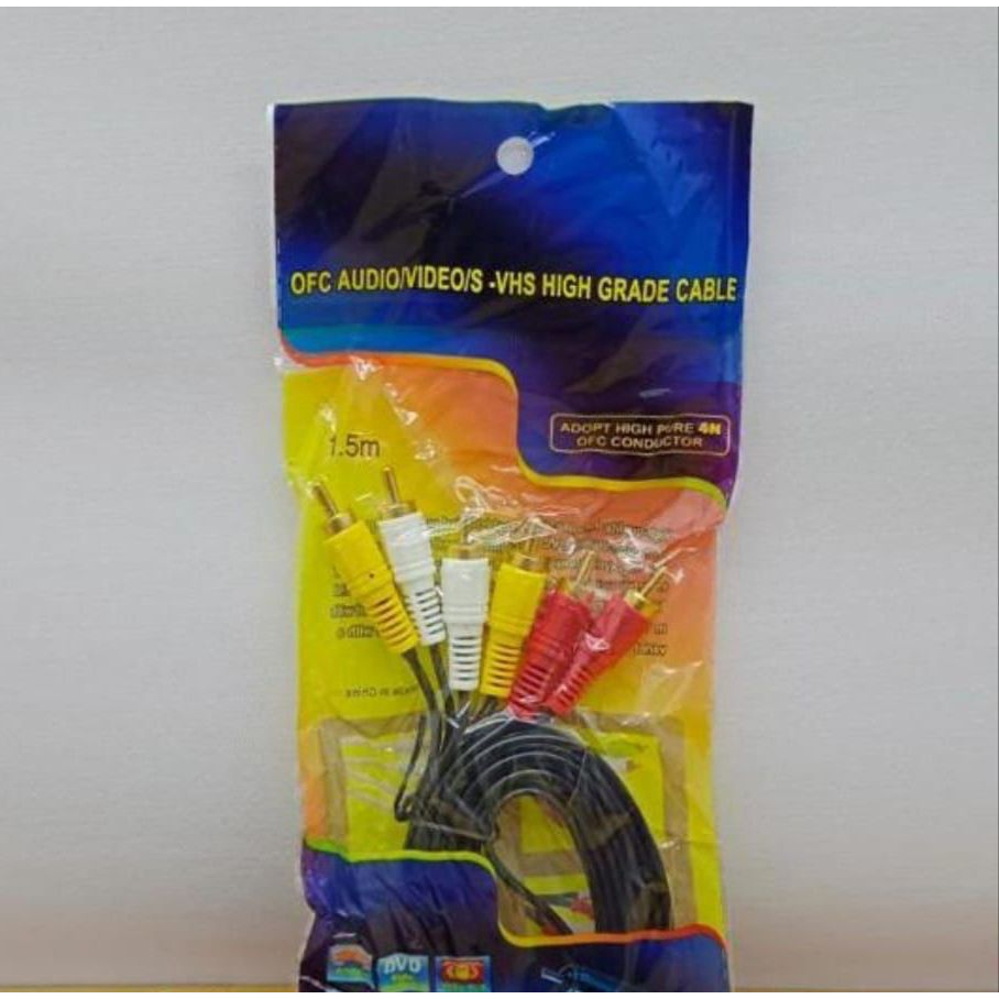Jual Kabel Aux 1,5m RCA 3in3 AV-003 Kabel Warna Hitam & AV-005 Kabel Warna | Shopee Indonesia