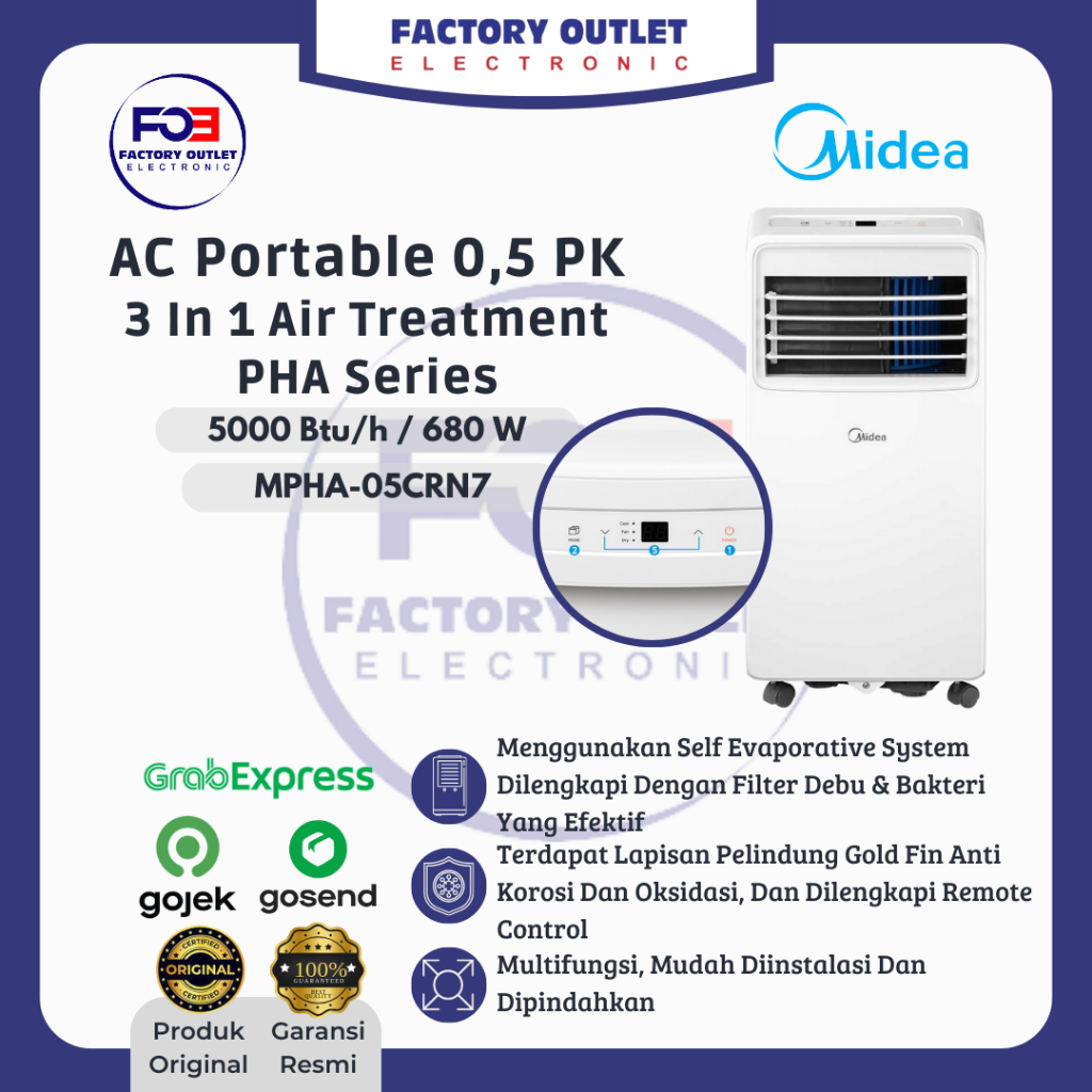 Jual AC Portable Midea 1/2 PK MPHA 05CRN7 | Shopee Indonesia