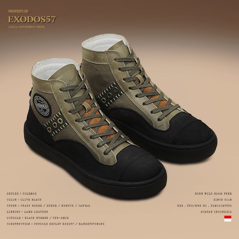 Jual STHIRA | SEPATU EXODOS57 POLEMOS OLIVE BLACK | SEPATU KULIT ...