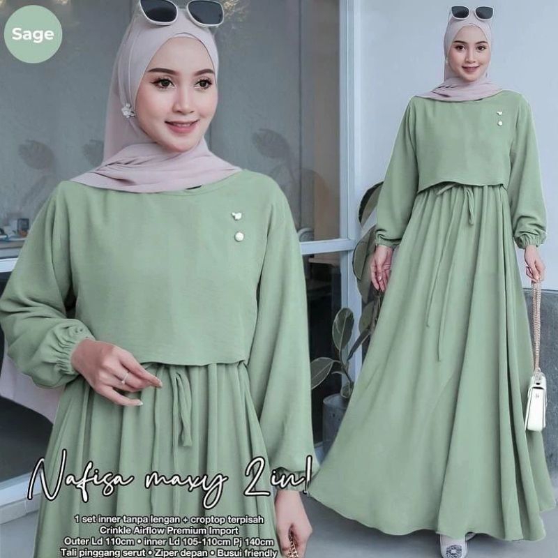 Jual Gamis NAFISA Maxy Set2in1 inner+outer crop (Crinkle airflow)Size S ...