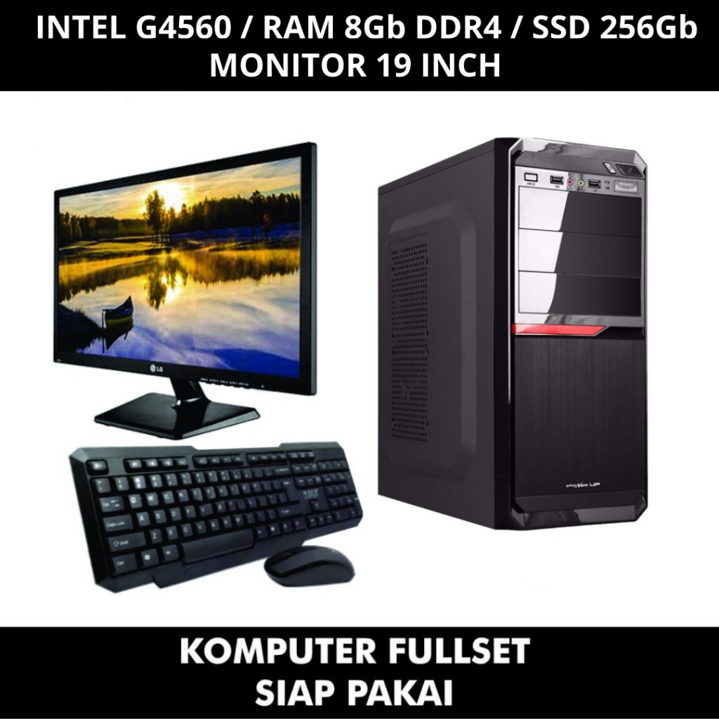 Jual Pc Gaming / Komputer Intel G4560 Ram 8 Gb SSD 256 Gb Layar 19 Inch ...