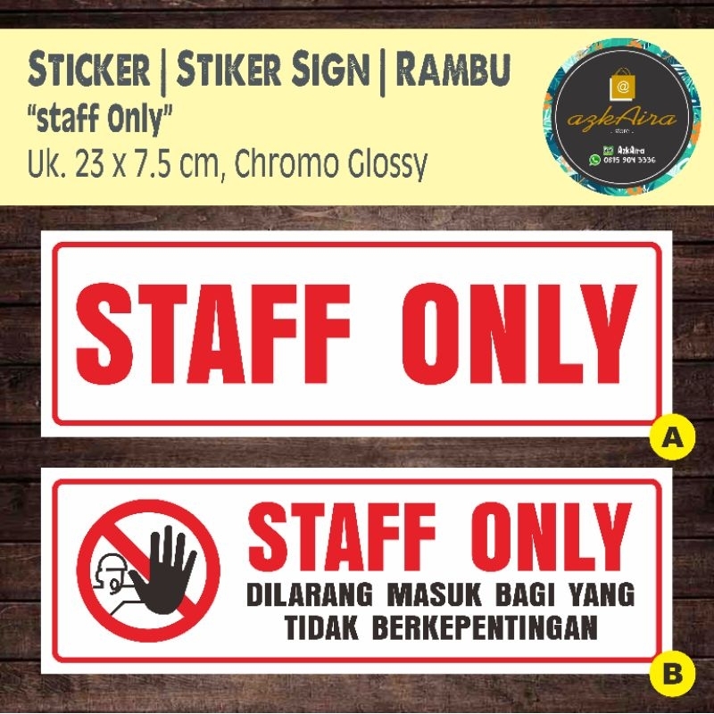 Jual Sticker Stiker Sign Rambu Staff Only - Uk. 23x7.5 cm | Shopee ...